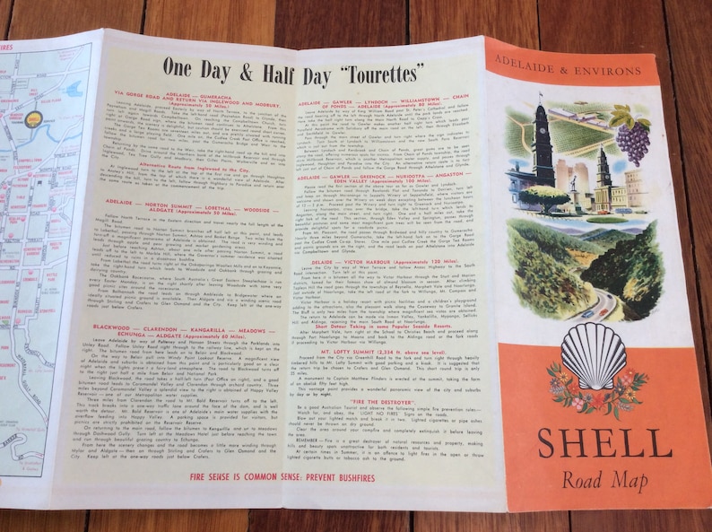 Shell Oil Australia Vintage Tourist Map Adelaide Petrol Circa 1955 - Etsy