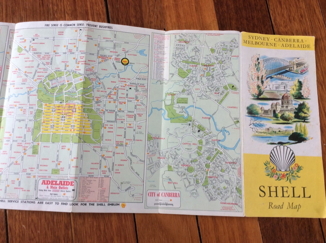Shell Oil Australia Vintage Tourist Map. Sydney to Adelaide - Etsy