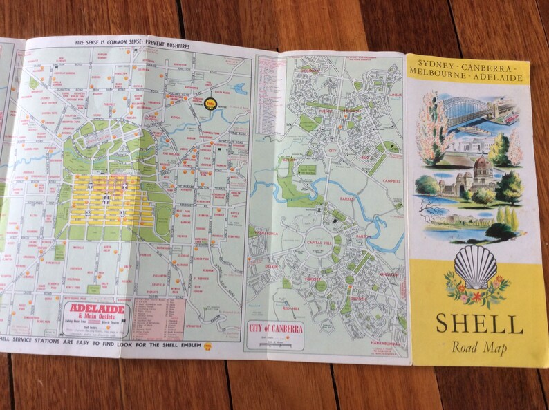 Shell Oil Australia Vintage Tourist Map. Sydney to Adelaide Petrol ...