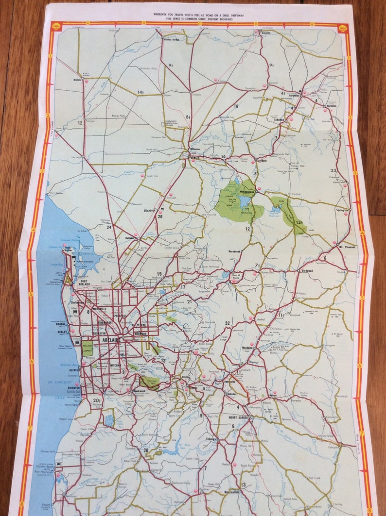 Shell Oil Australia Vintage Tourist Map Adelaide Petrol Circa 1955 - Etsy