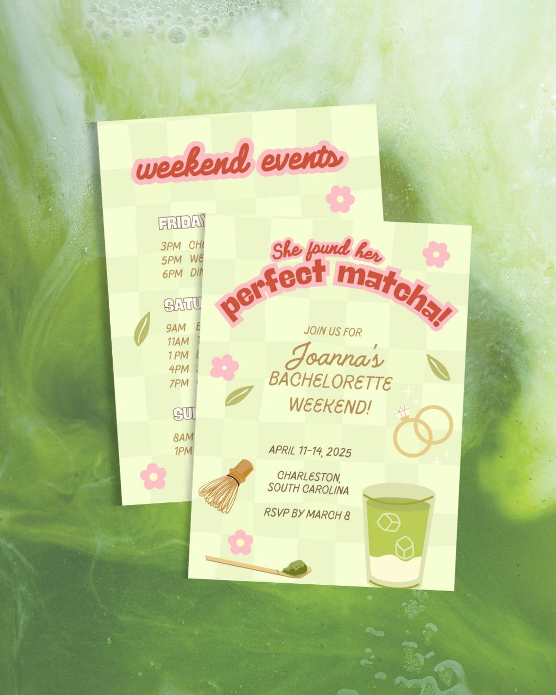 Perfect Matcha Bachelorette Party Invitation Template | Matcha Latte ...