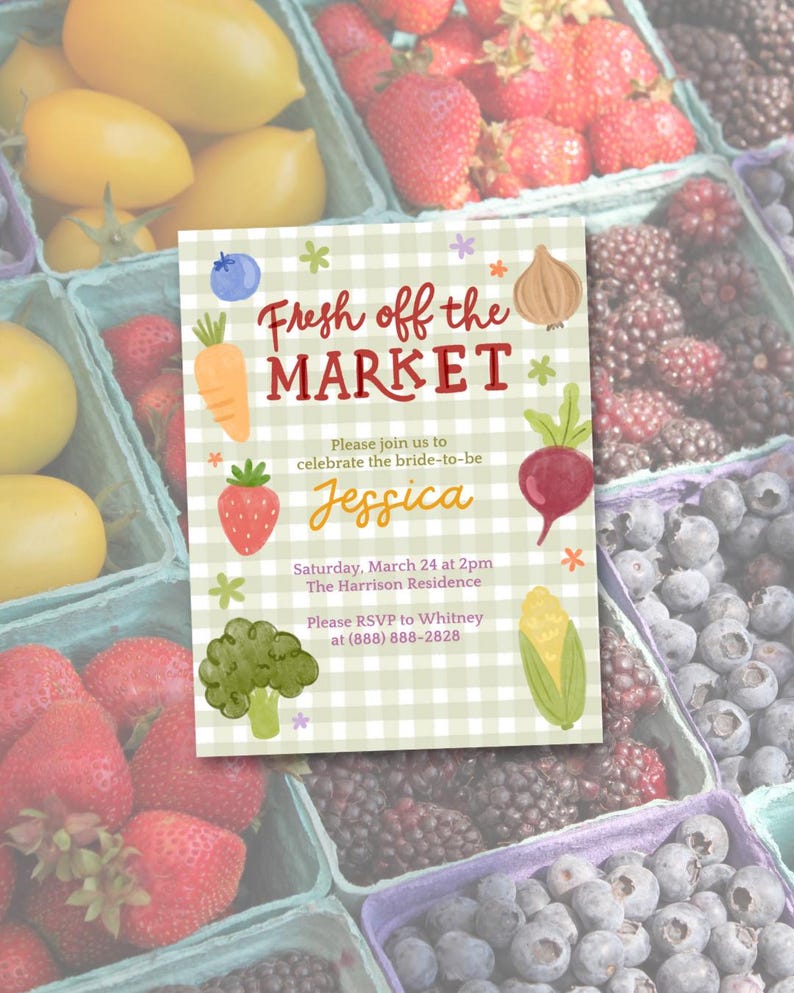 Hand Drawn Farmer's Market Bridal Shower Invitation Template | Fresh ...