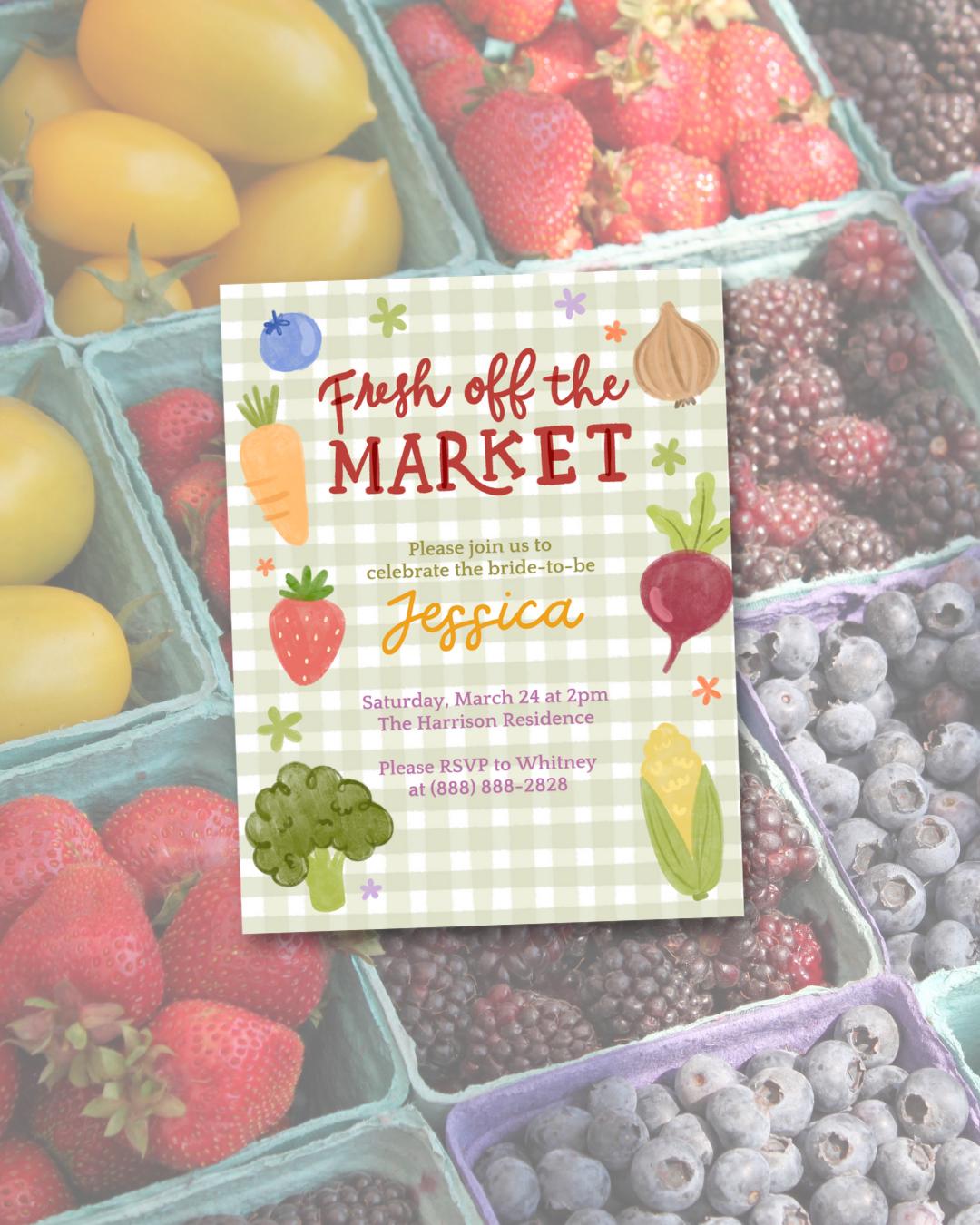 Hand Drawn Farmer's Market Bridal Shower Invitation Template | Fresh ...