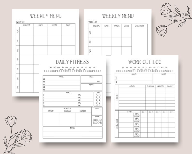 Fitness Planner Insert Printable | Printable Planner Inserts PDF ...