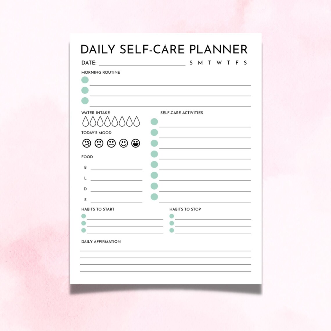 Daily Self Care Planner Printable | Printable Planner Inserts PDF ...