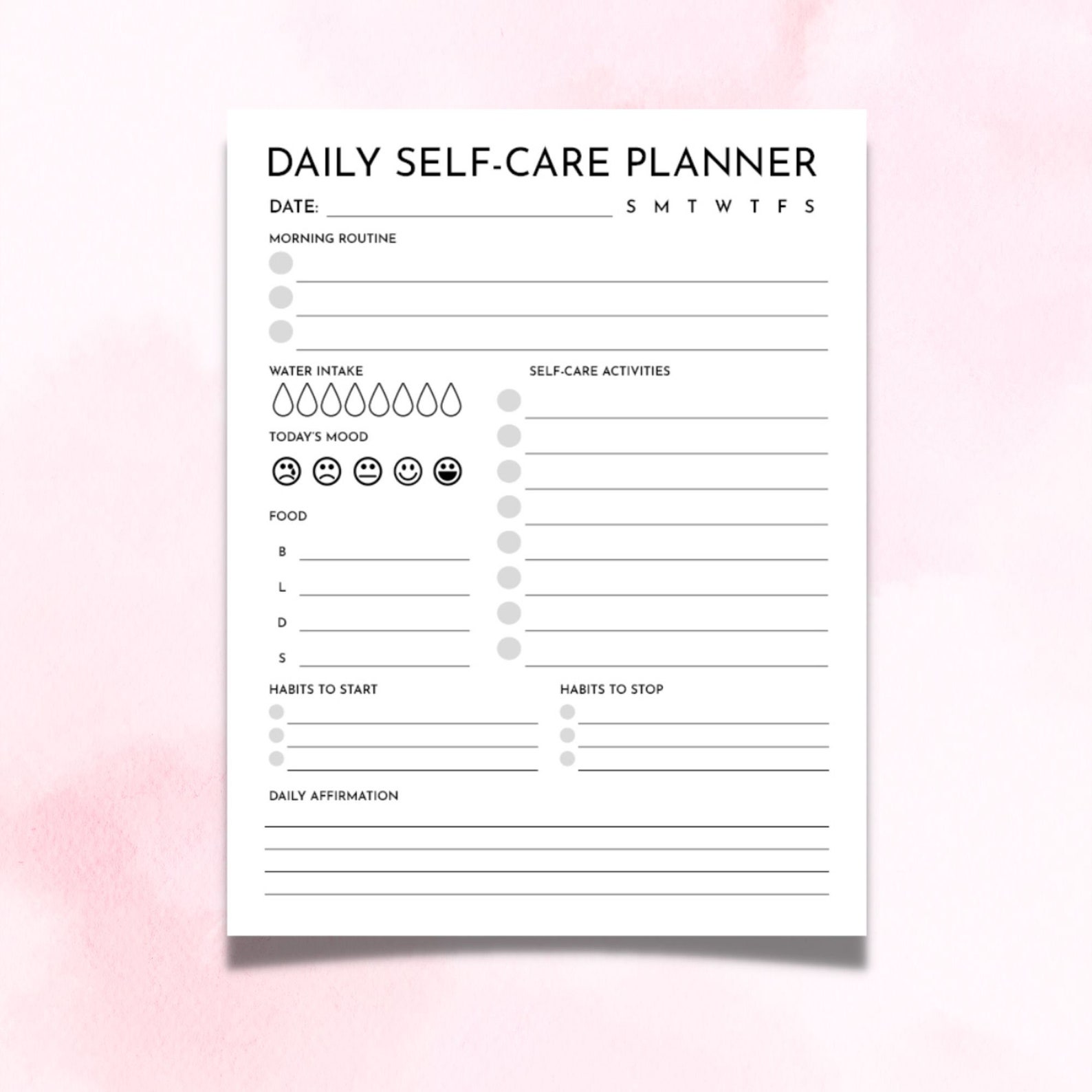 Daily Self Care Planner Printable | Printable Planner Inserts PDF ...