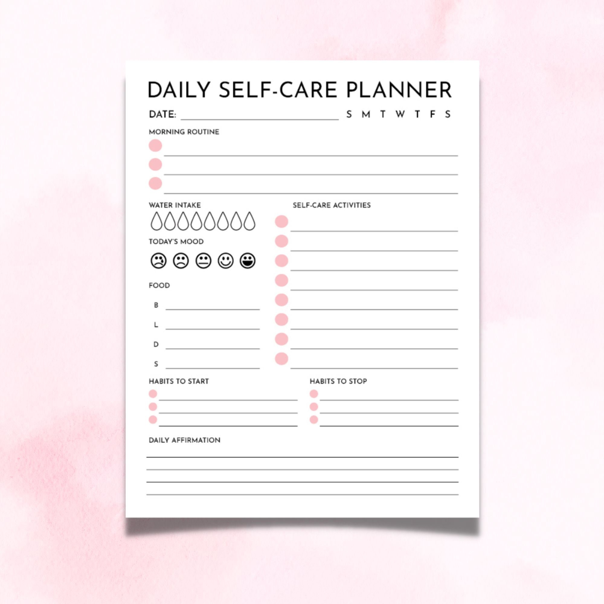 Daily Self Care Planner Printable Printable Planner Inserts PDF ...