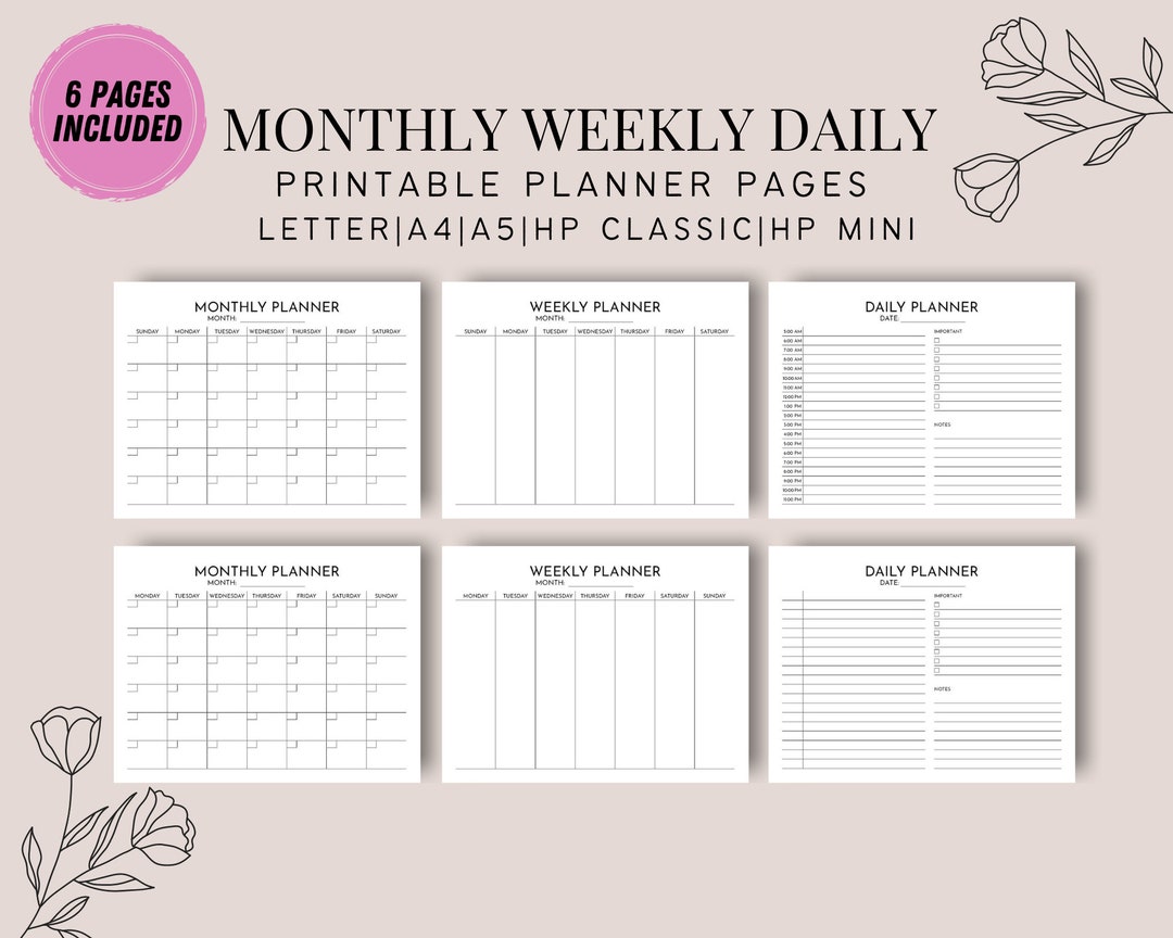 Undated Landscape Monthly Weekly & Daily Printable Planner | PDF ...