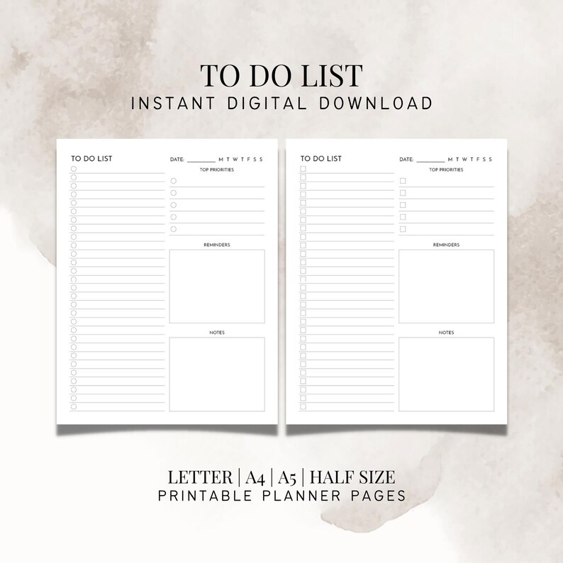 Minimalist To-do List Printable Planner Daily Task Organizer - Etsy