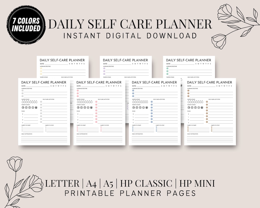 Daily Self Care Planner Printable Printable Planner Inserts - Etsy