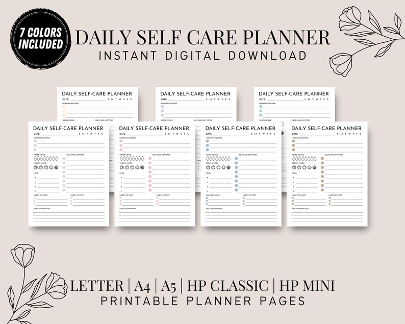 Daily Self Care Planner Printable Printable Planner Inserts - Etsy