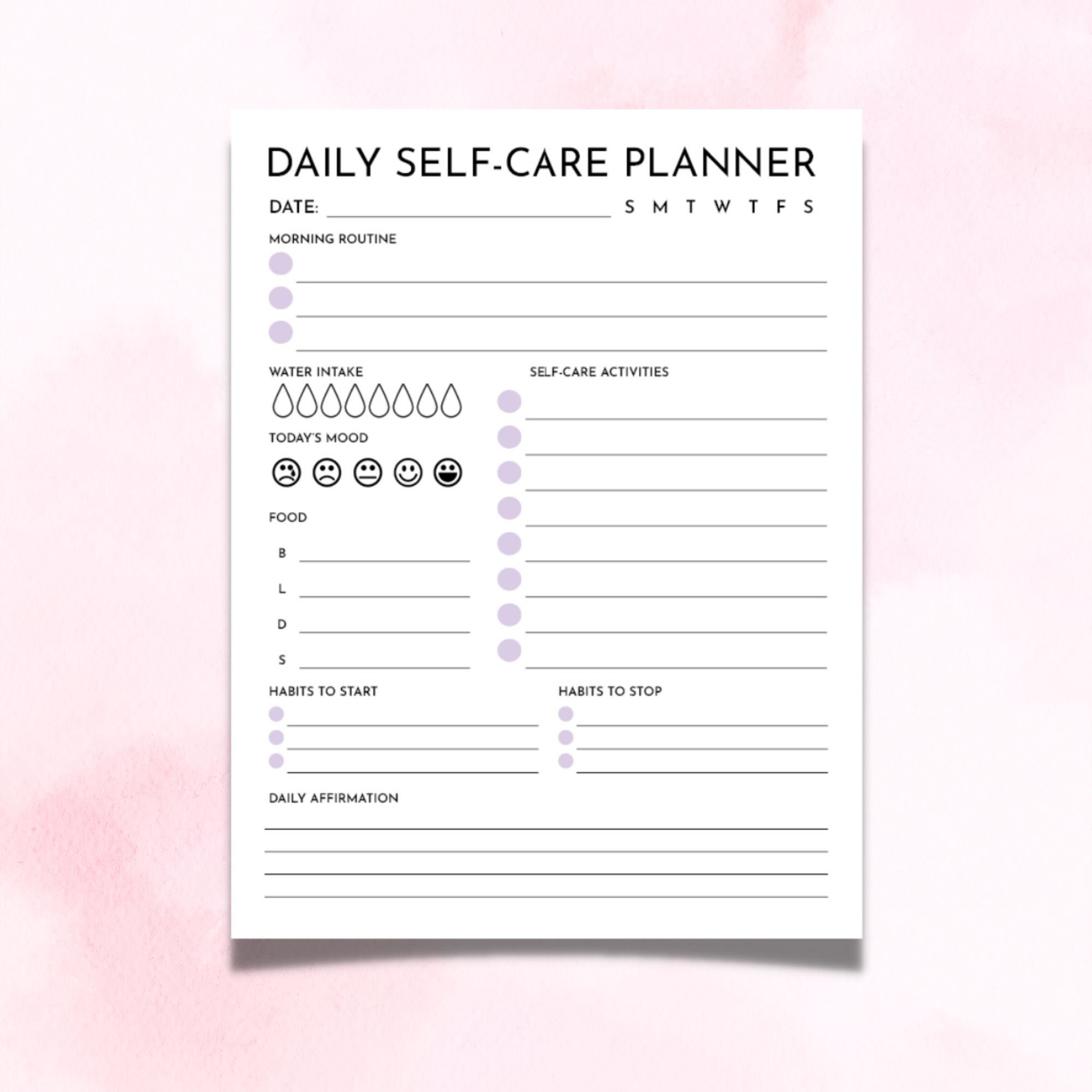 Daily Self Care Planner Printable Printable Planner Inserts PDF ...