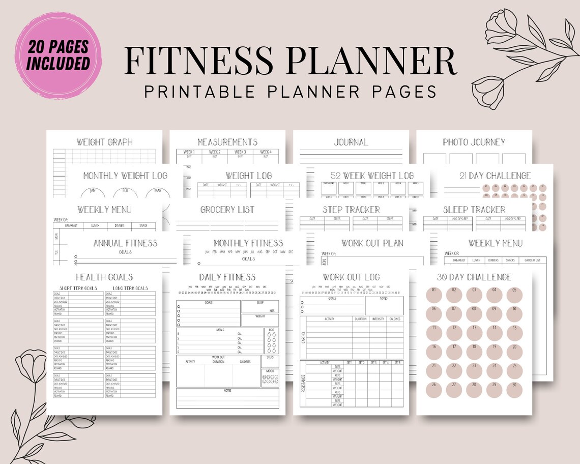 Fitness Planner Insert Printable | Printable Planner Inserts PDF ...