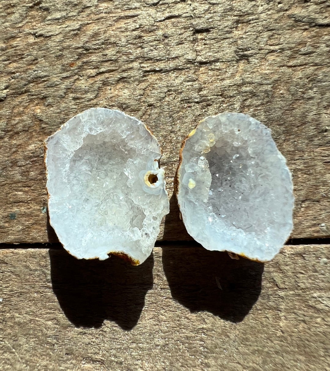 White Quartz Tabasco Geode Pair | Cab Supply | Geode | Mexico Geode ...