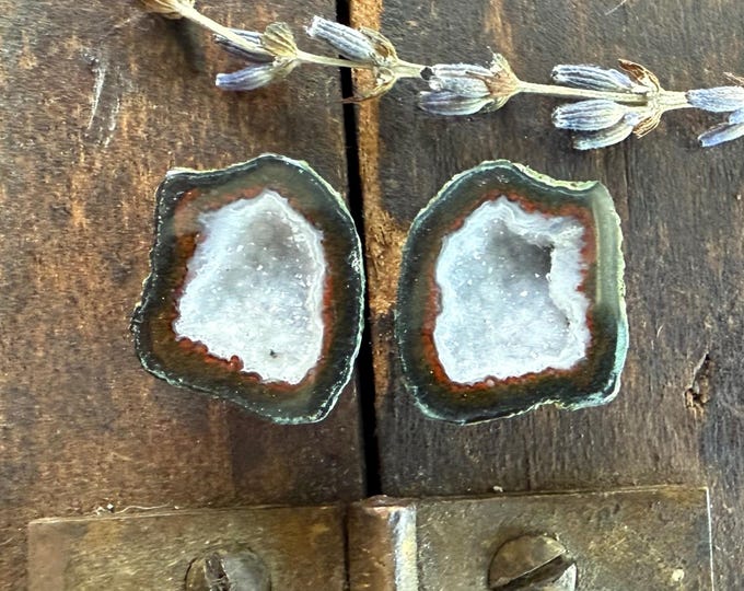 Red and White Tabasco Geode Pair | Mexican Geodes | Cab Supply | Druzy ...