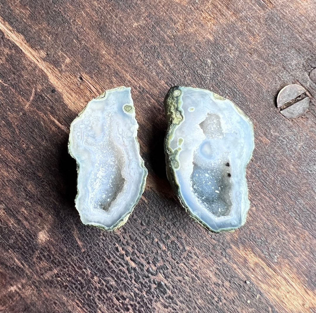 Large White Tabasco Geode Pair Cab Supply Geode Mexico Geode Druzy ...