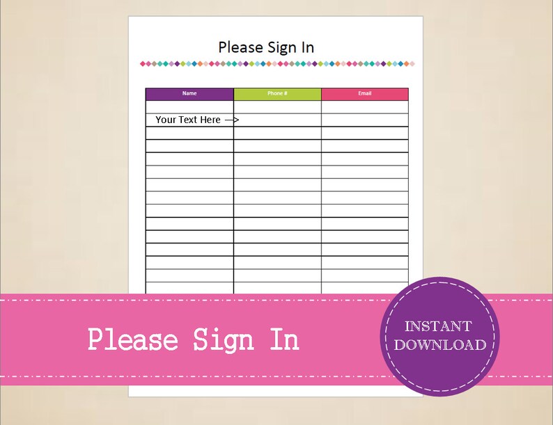 Please Sign In Printable and Editable INSTANT PDF DOWNLOAD | Etsy