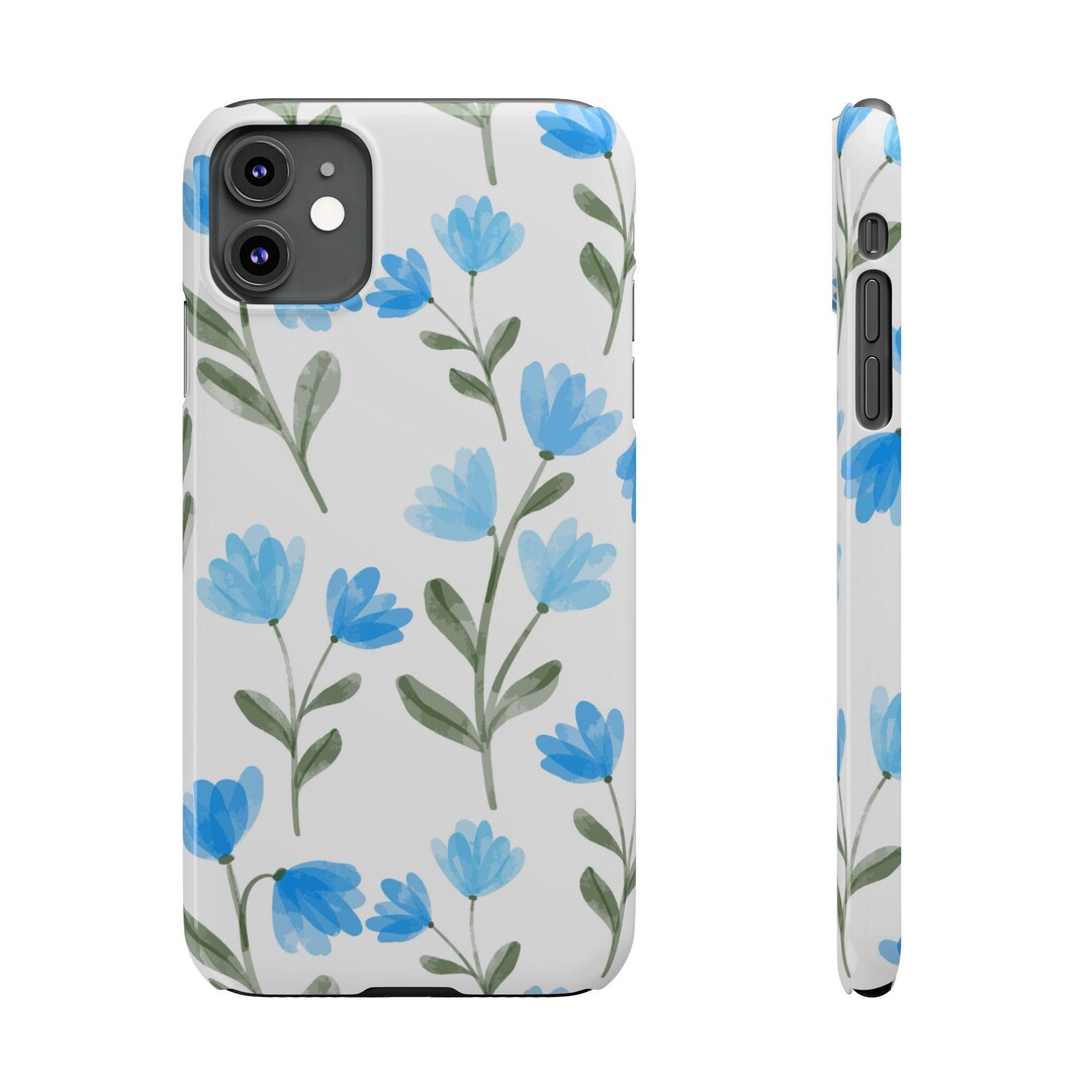 SLIM Blue Watercolor Floral L Phone Case | Botanical Flower Pattern - Etsy