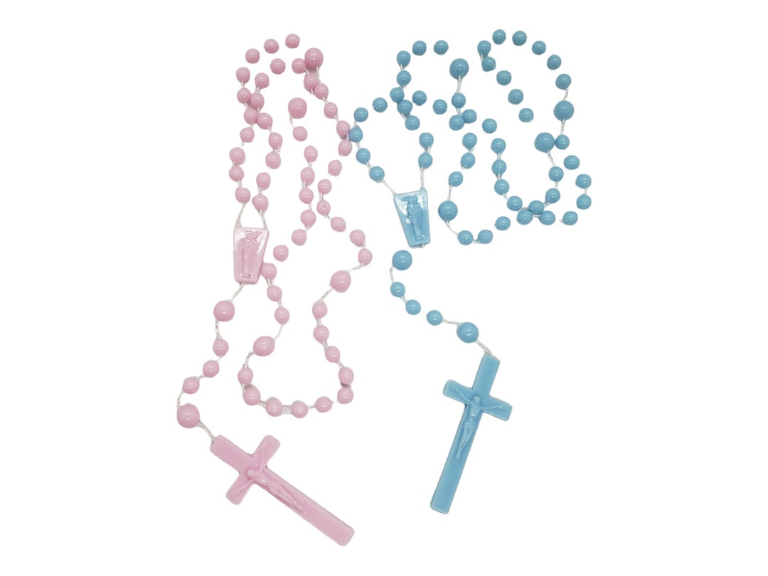 2 Vintage Plastic Rosaries in Pink and Blue, Crucifix Rosary, Children ...