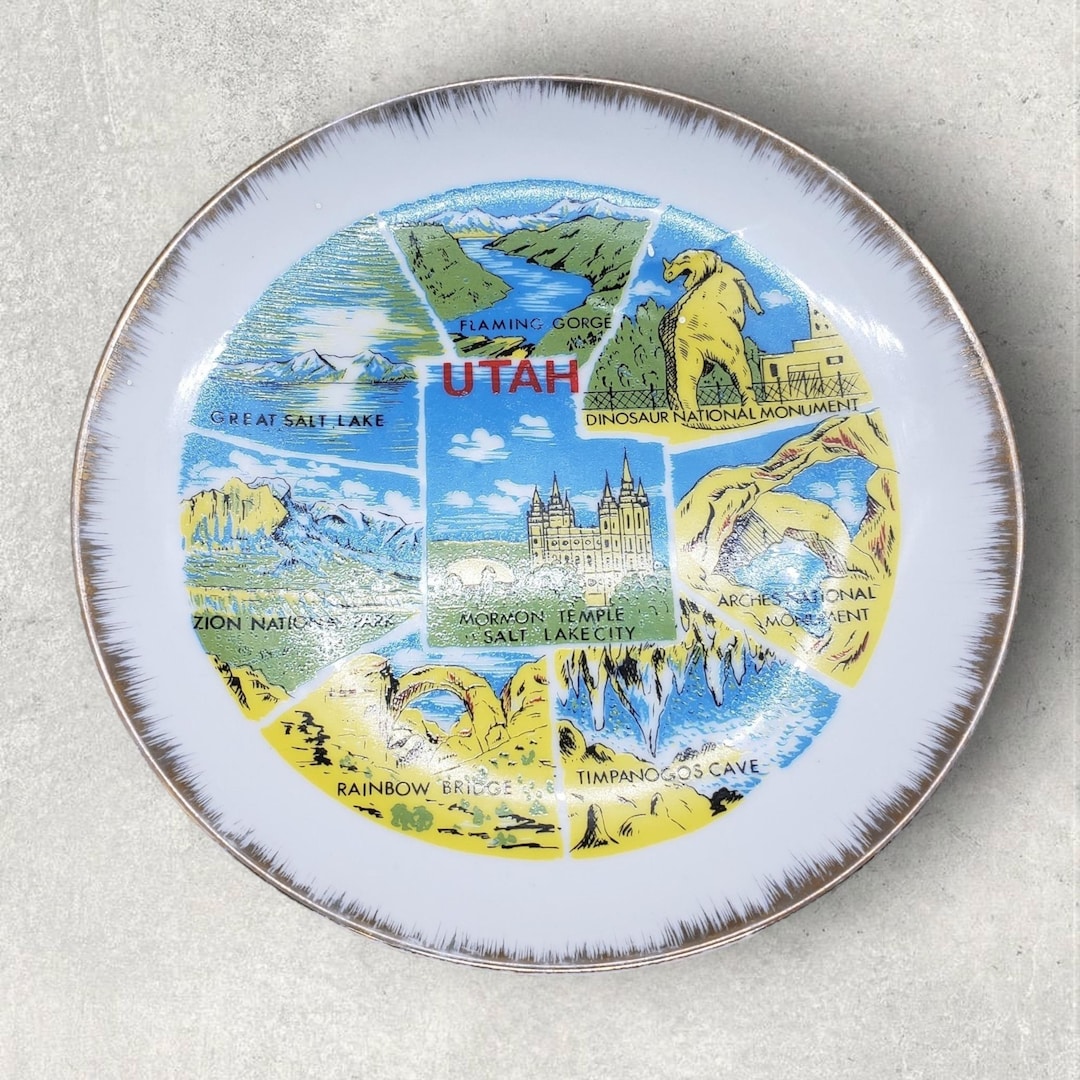 Vintage Utah Souvenir State Decorative Plate, Utah Landmarks Plate ...