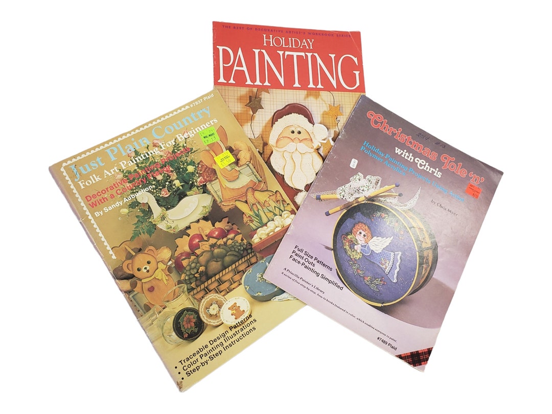 3 Vintage Folk Art Decorative Painting Booklets Lot, Christmas Tole ...