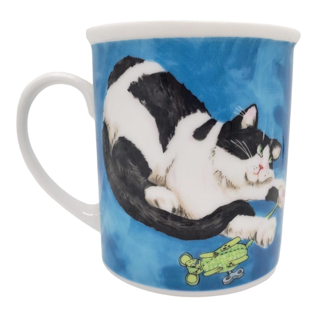 Vintage Black and White Cat Mug 1998, Connie Williams Cat Art Mug ...