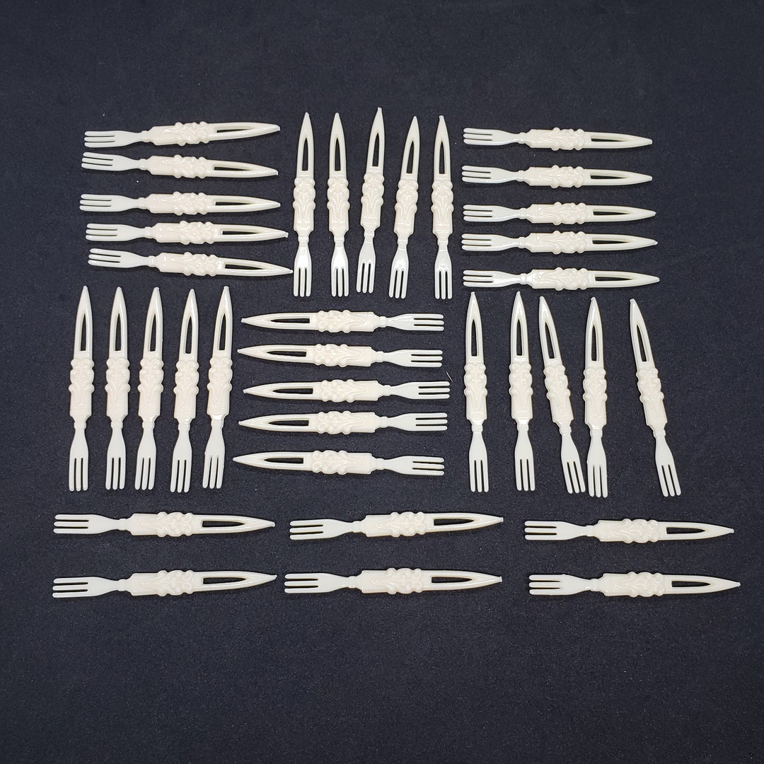 Vintage Cocktail Forks Set 36ct, Molded Plastic Floral Handle, Hors D ...