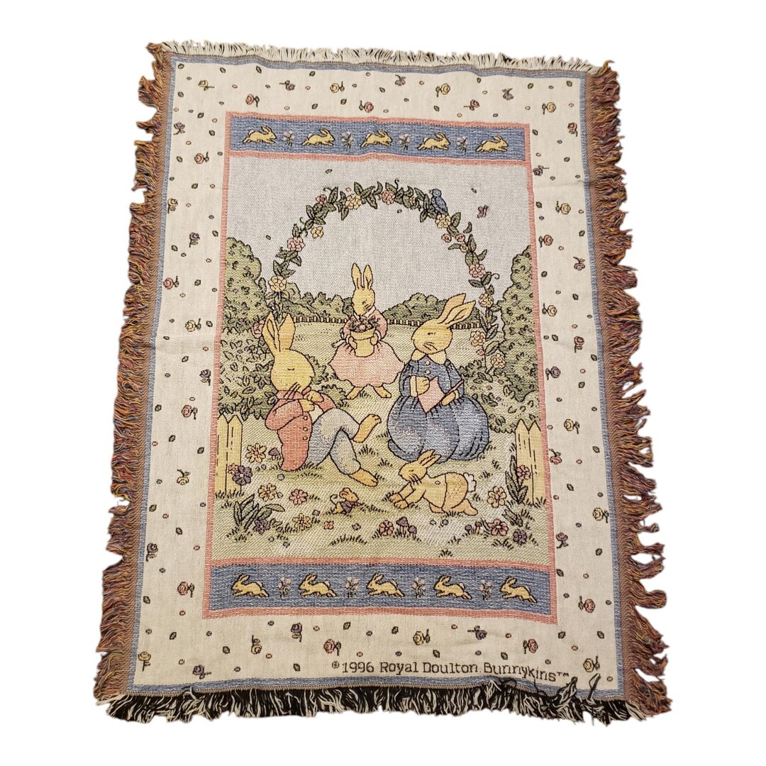 1996 Bunnykins by Royal Doulton Tapestry Blanket, Woven Throw Afghan ...