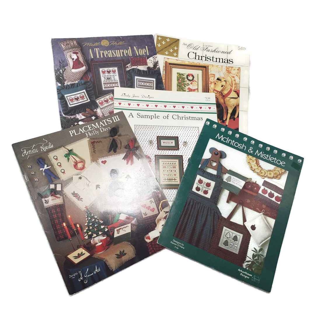 5 Vintage Christmas Cross Stitch Pattern Booklets. Folk Country ...