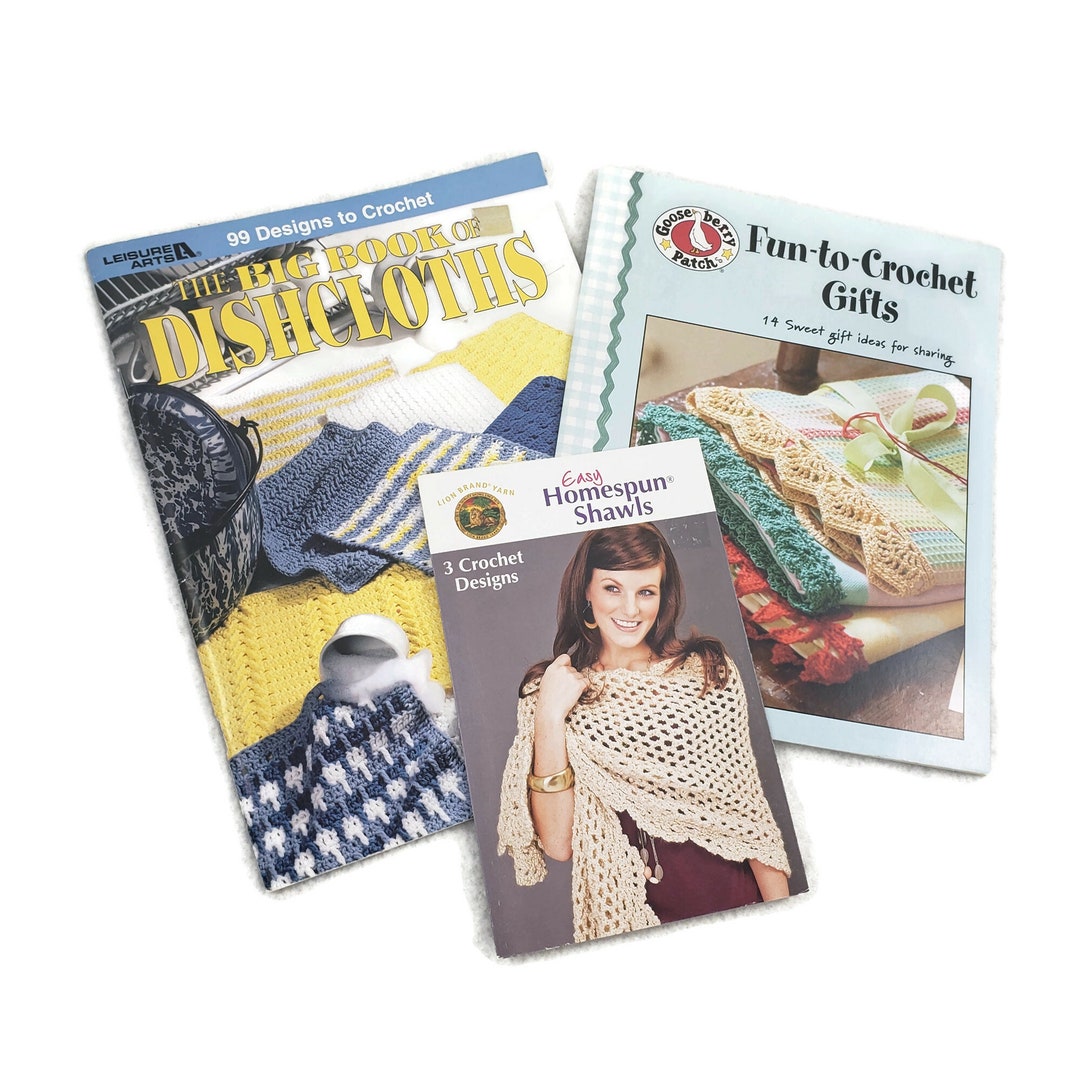 3 Crochet Pattern Books Lot, Crochet Shawl Pattern, Crochet Dishcloths ...
