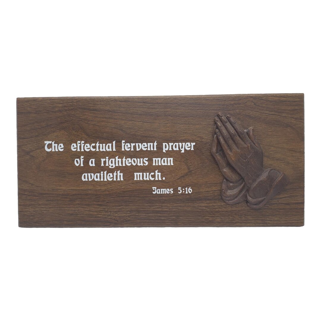 Vintage Bible Verse Prayer Wall Sign, James 5:16 and Praying Hands Wood ...