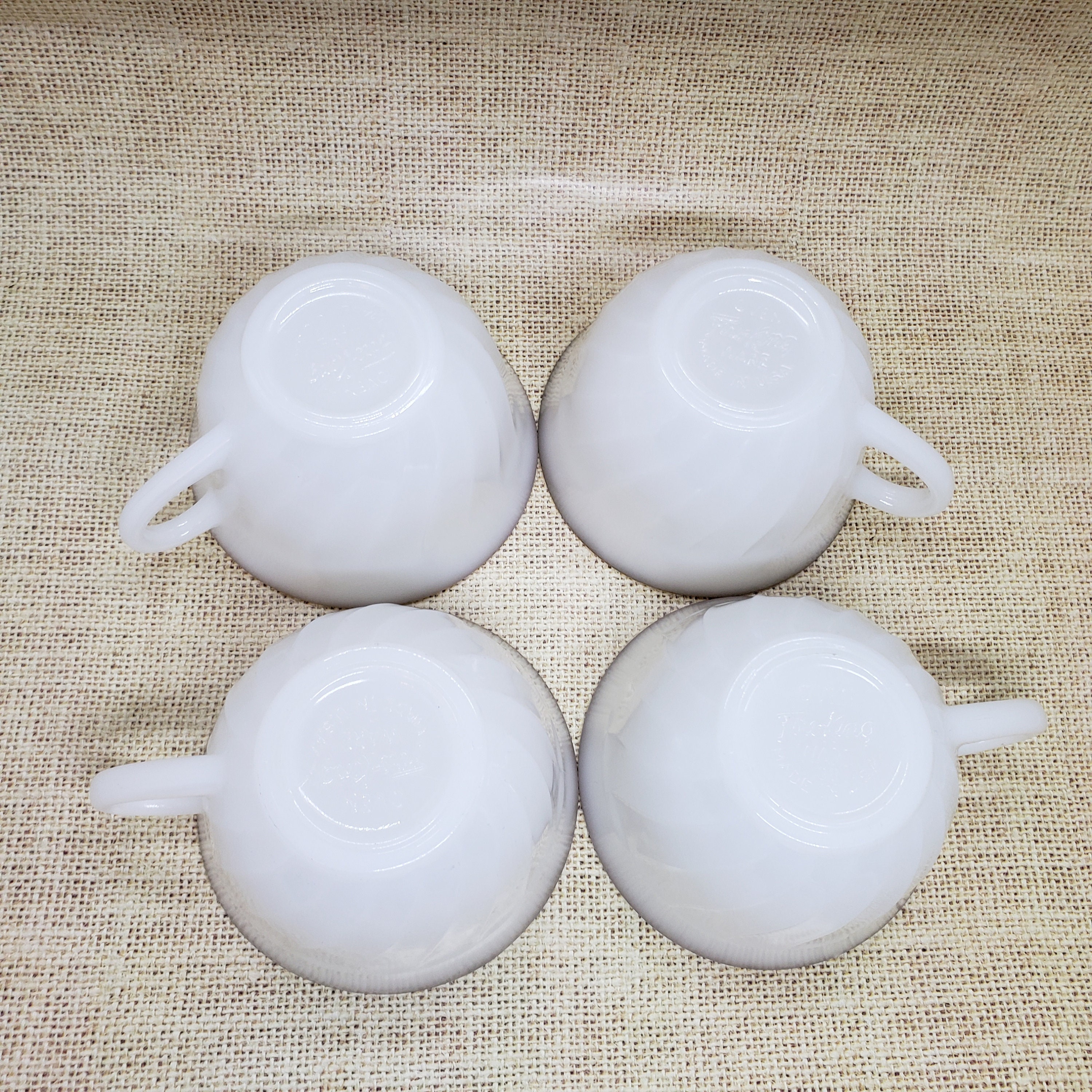 4 Fire King Anniversary Set Tea Cups, Vintage Swirl Milk Glass, 14k ...