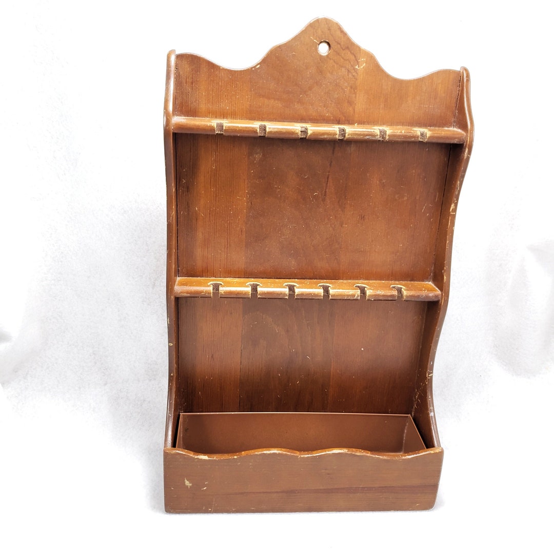 Vtg Wooden Collectible Spoon Rack, 12 Slots W/ Bottom Tray, Kitschy ...