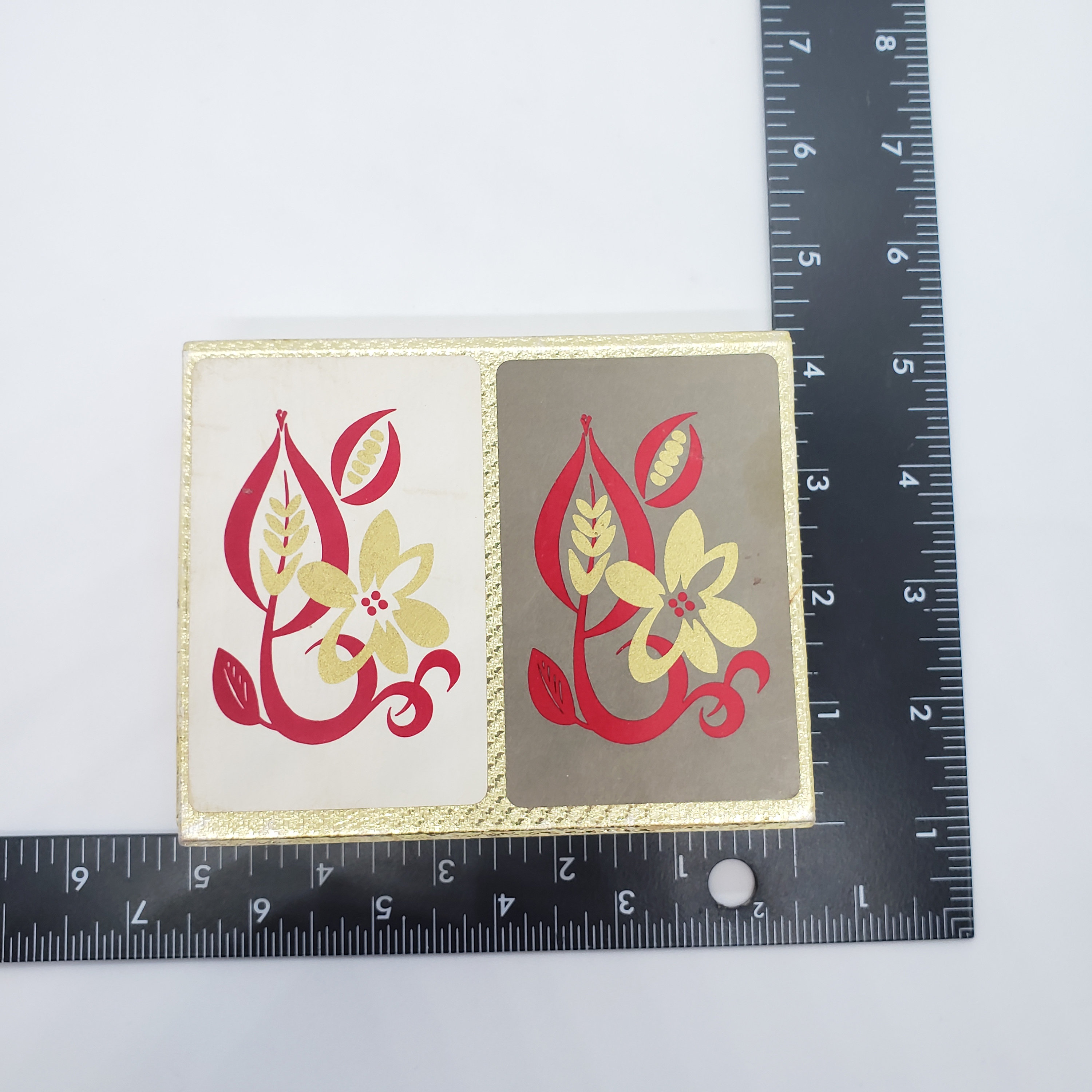 Vintage MCM Bridge Set Playing Cards, Floral Card Deck, Gold Red White ...