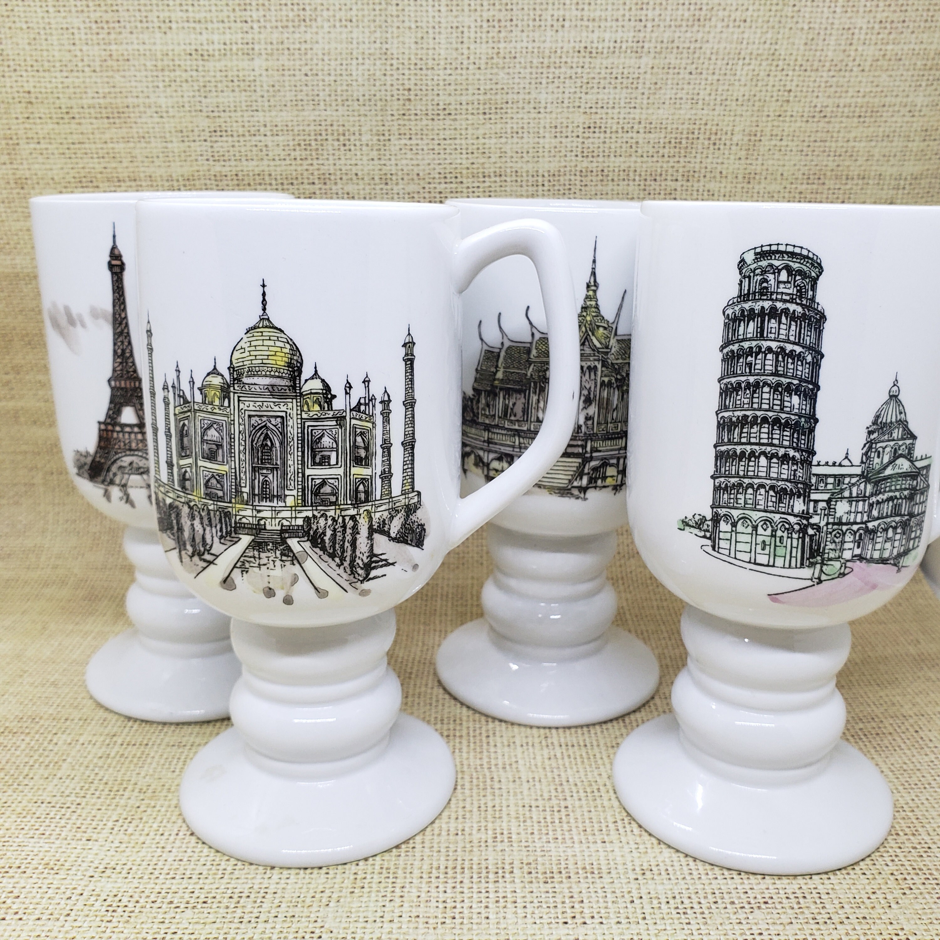 Buy 4 Kaysons Continental Travel Mugs Set 1965, Pedestal Mugs, World ...