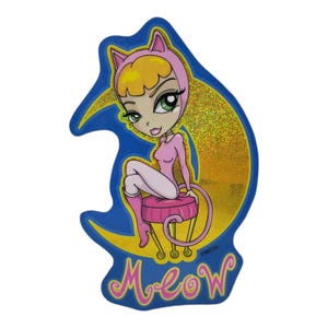Vintage Y2K Vending Machine Sticker Pink Cat Girl Sitting on Moon ...