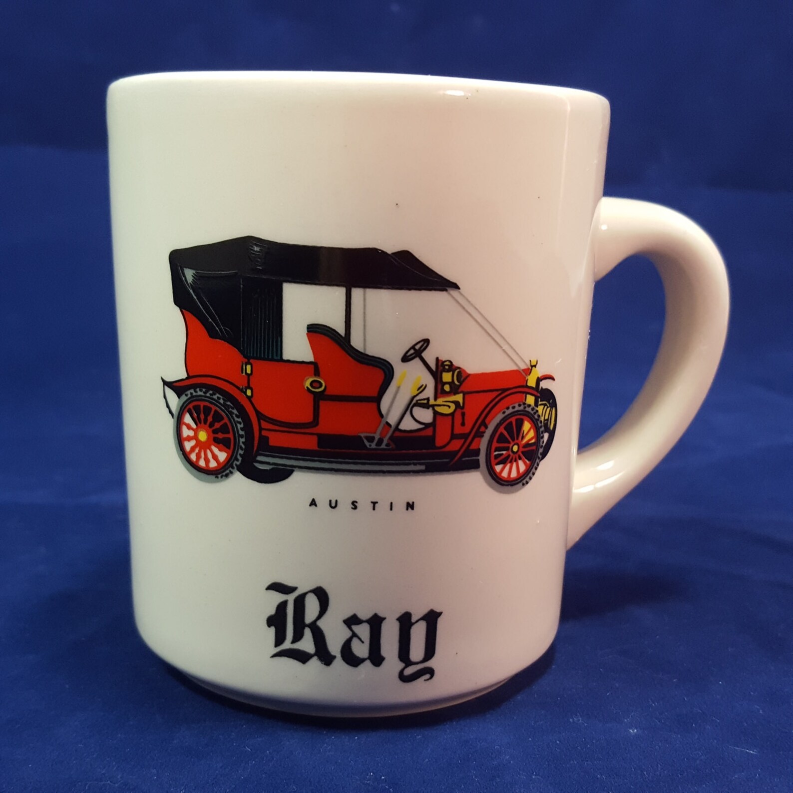 Early Austin Motors Car Mug, Personalized Name Mug Ray, Red Antique Car ...