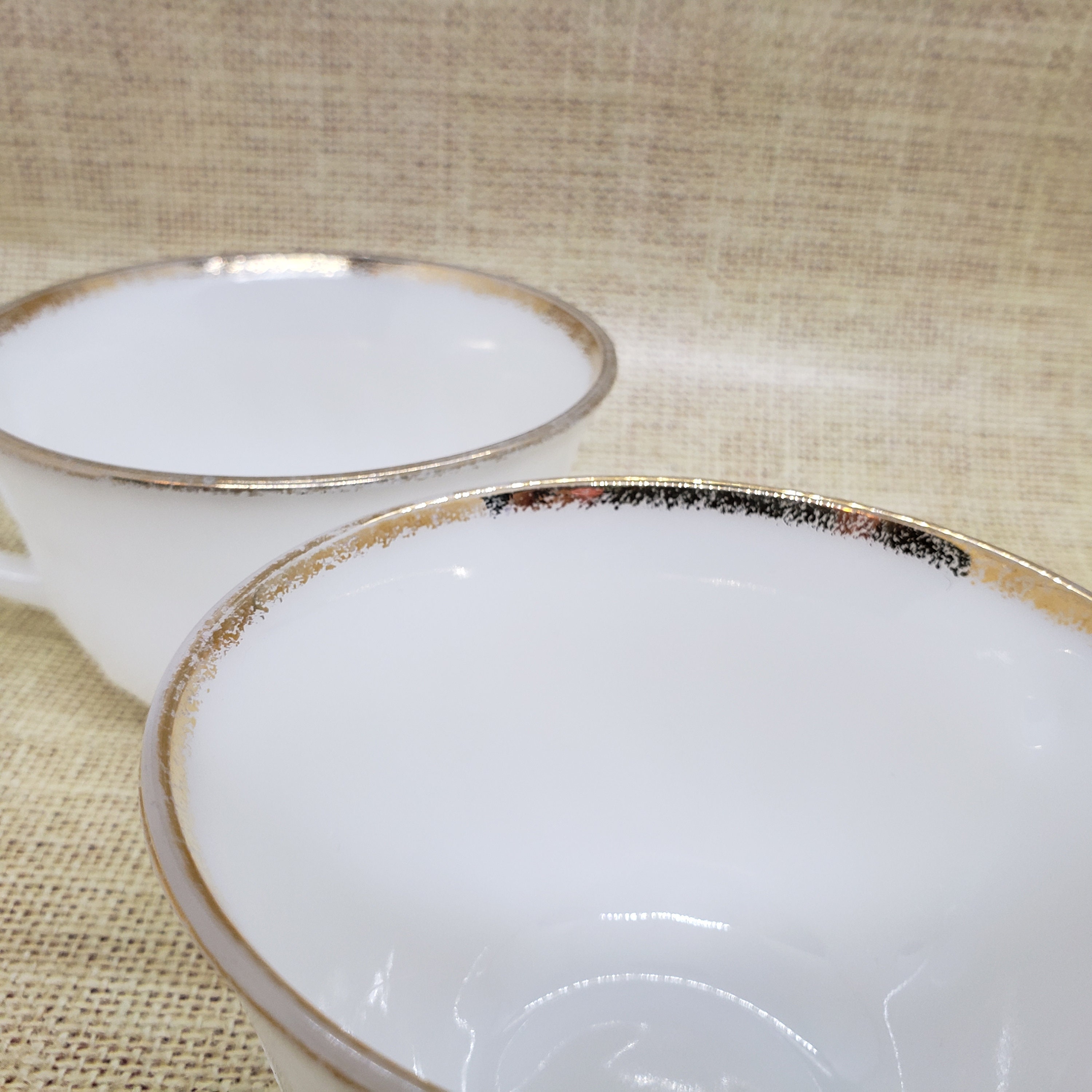 2 Fire King Anniversary Set Tea Cups W/ Saucers, Vintage Swirl Milk ...