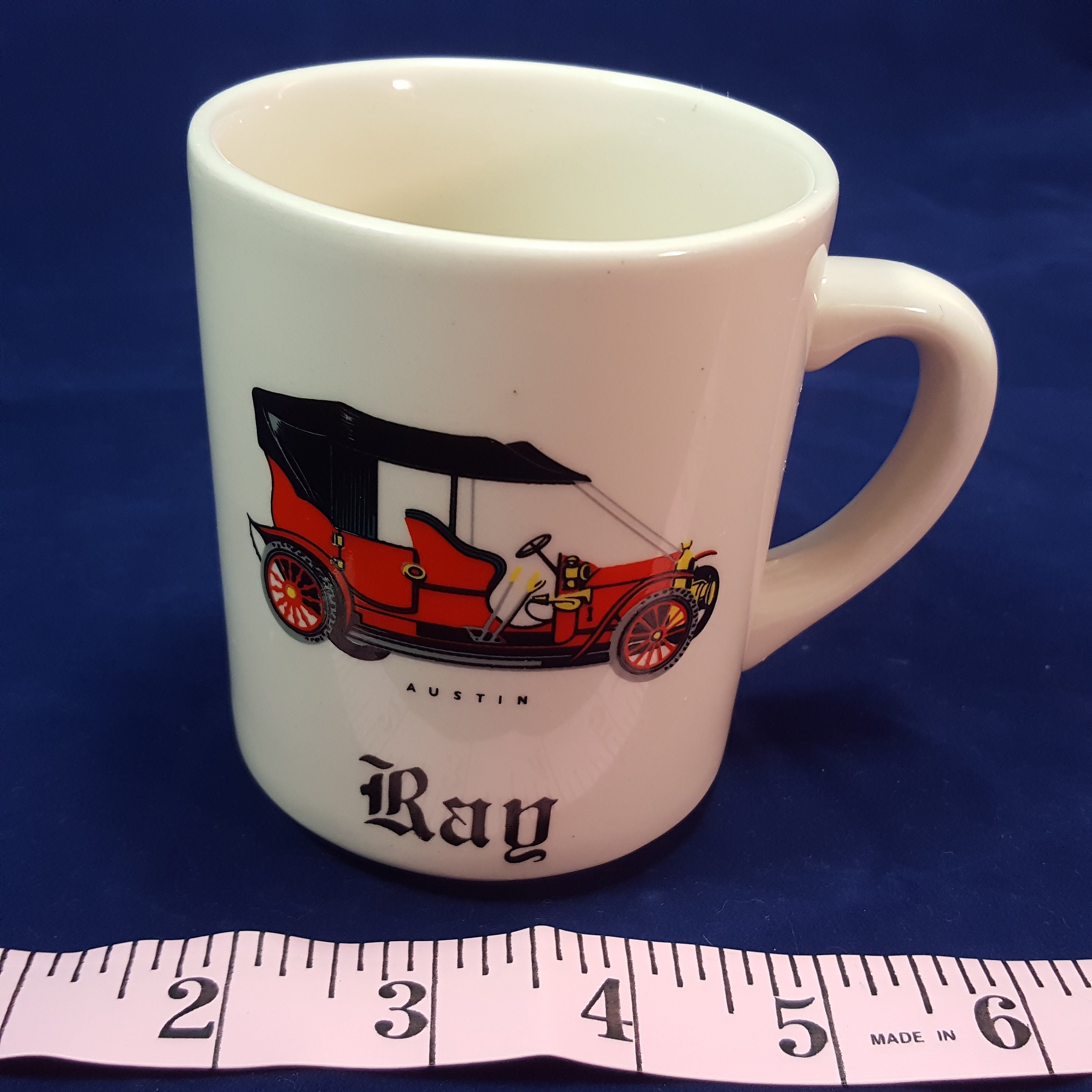 Early Austin Motors Car Mug, Personalized Name Mug Ray, Red Antique Car ...