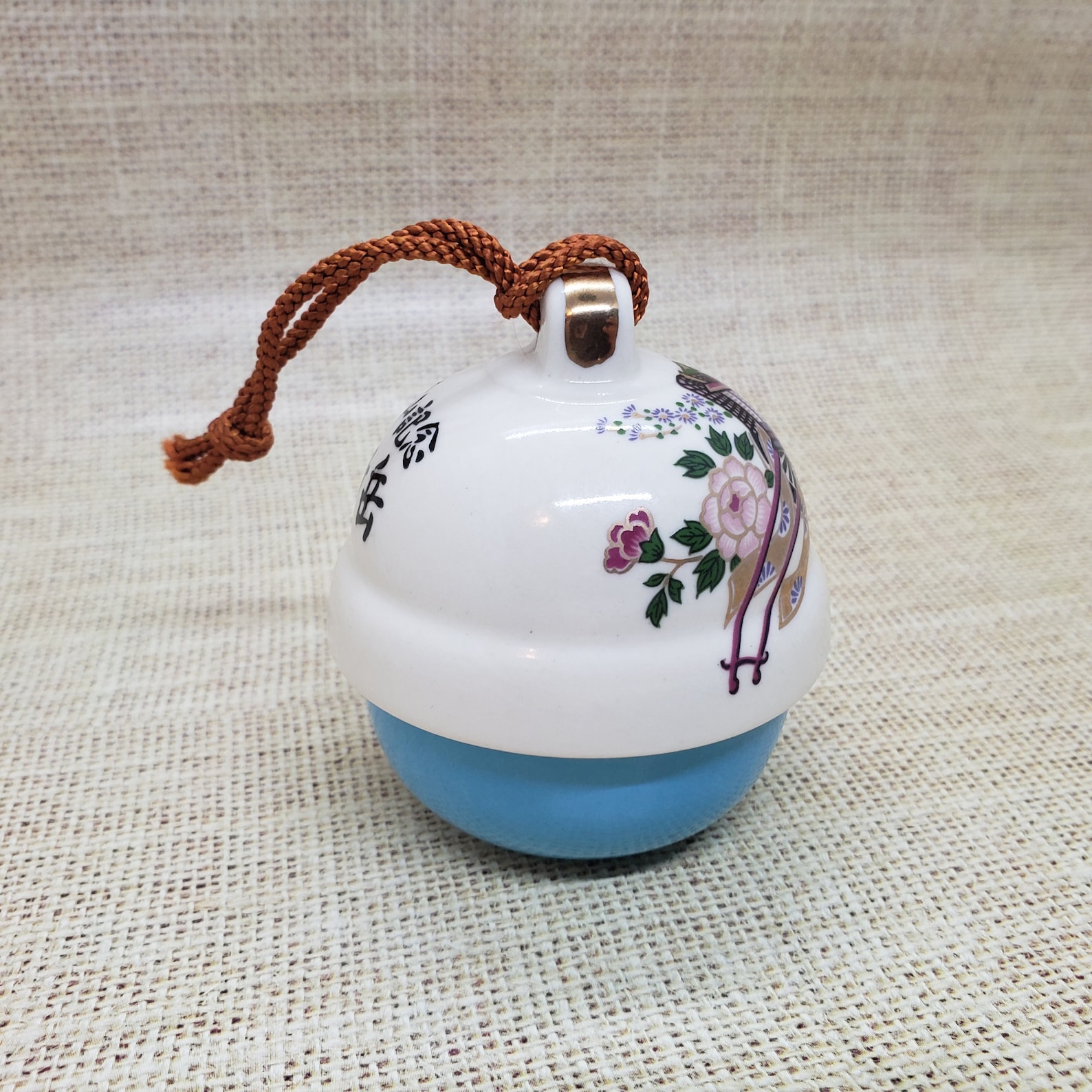 Traditional Japanese Ceramic Bell, Vintage Round Bell, Blue White Ball ...