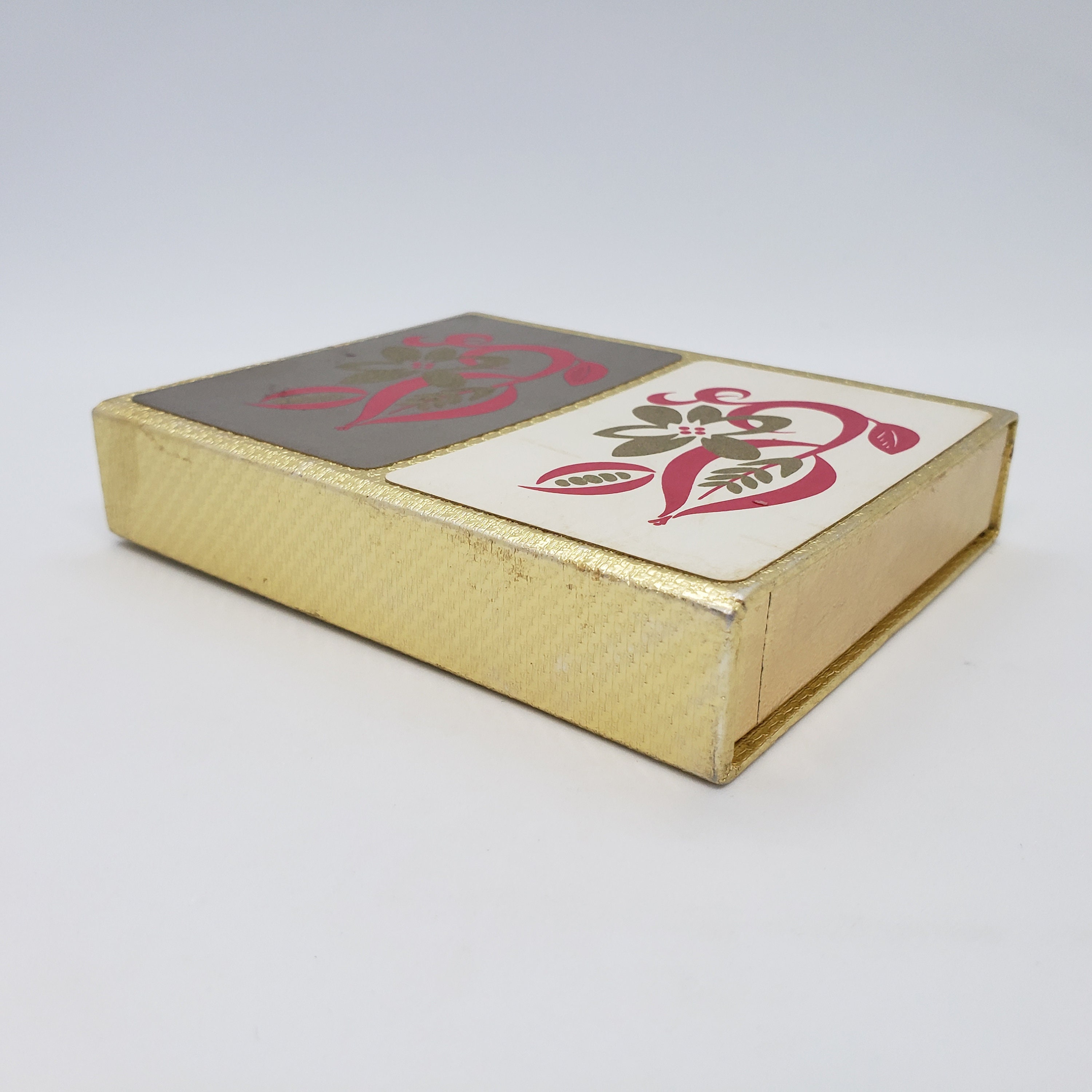 Vintage MCM Bridge Set Playing Cards, Floral Card Deck, Gold Red White ...
