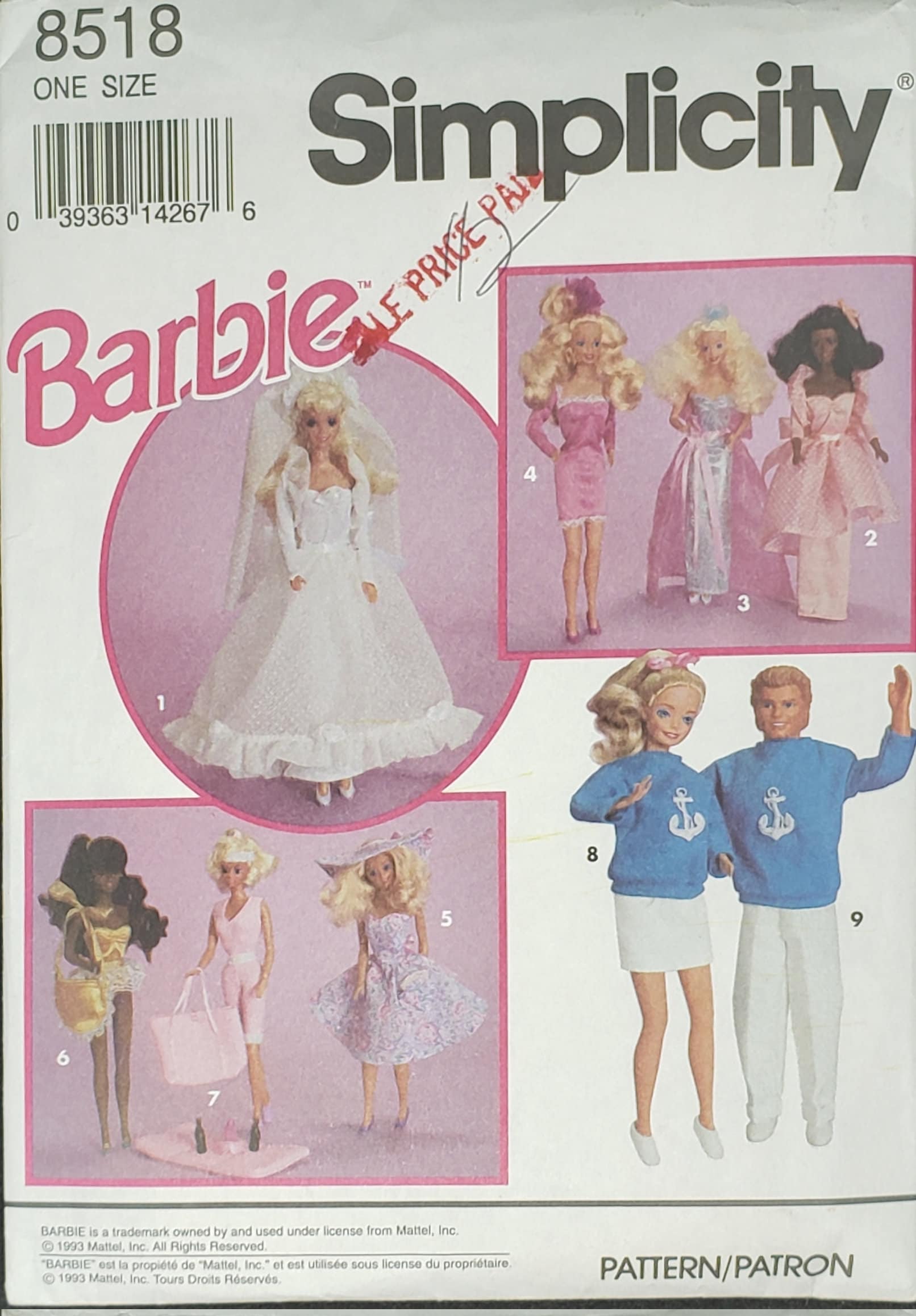 1993 Vtg Barbie Clothing Sewing Pattern, Simplicity 8518 Pattern ...