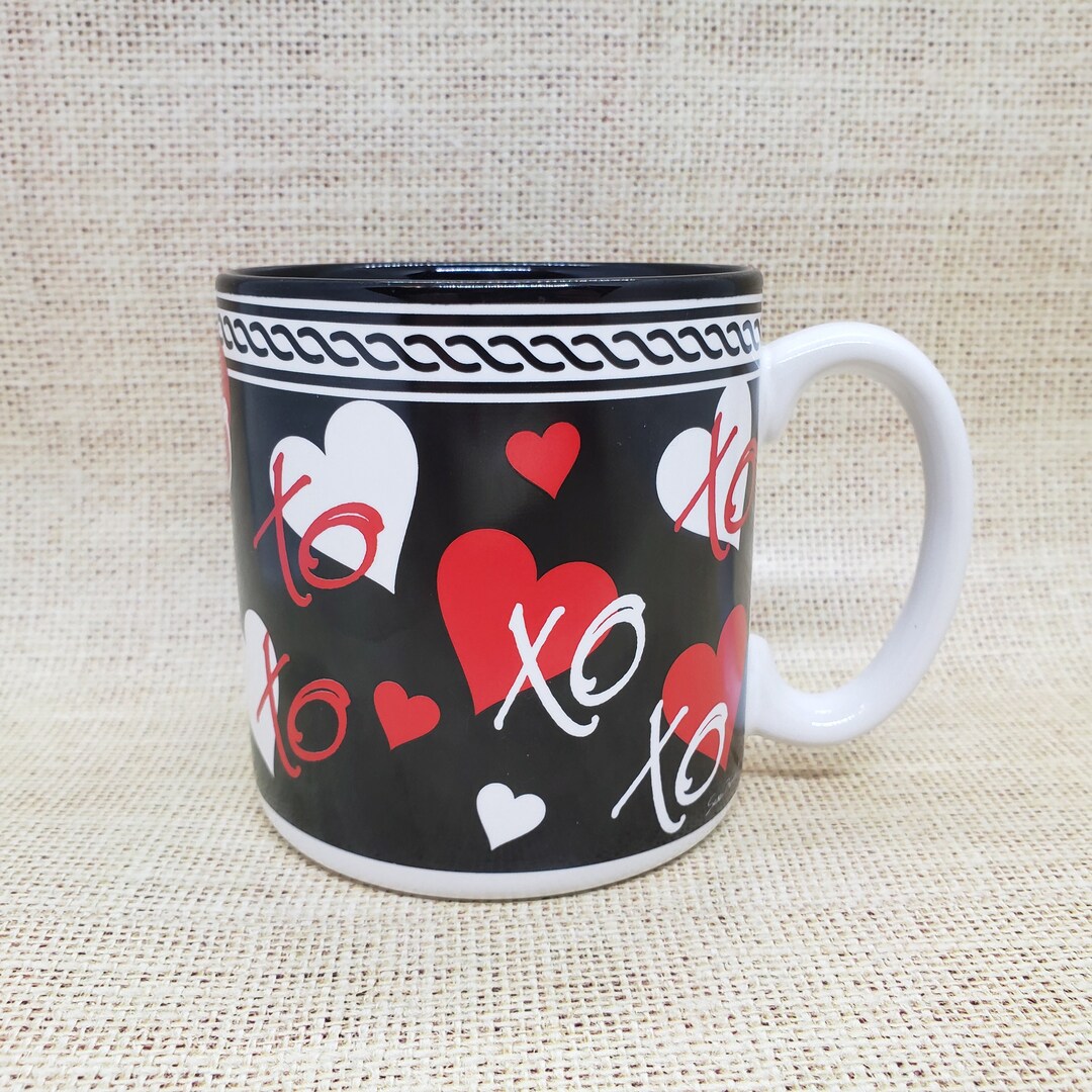 Vintage Kisses & Hugs Hearts Coffee Mug, 1980s XOXO Print Coffee Mug ...