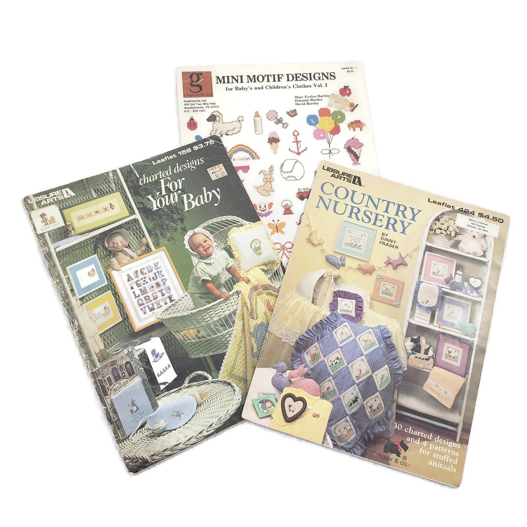 3 Vintage Baby Cross Stitch Pattern Booklets Lot, Cross Stitch Nursery ...