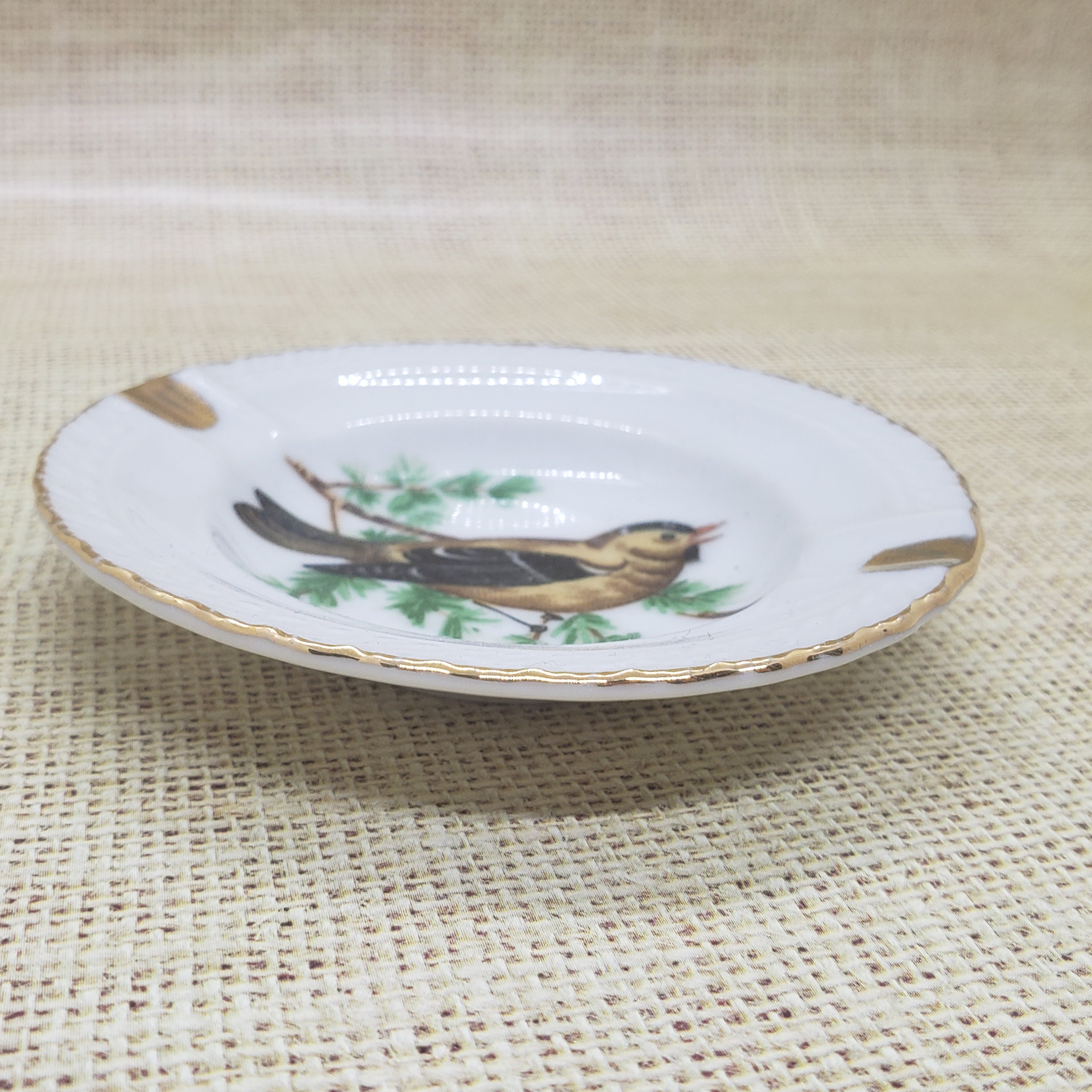 Vintage Goldfinch Bird Ashtray, Porcelain Ashtray W/ Gold Rim, Yellow ...