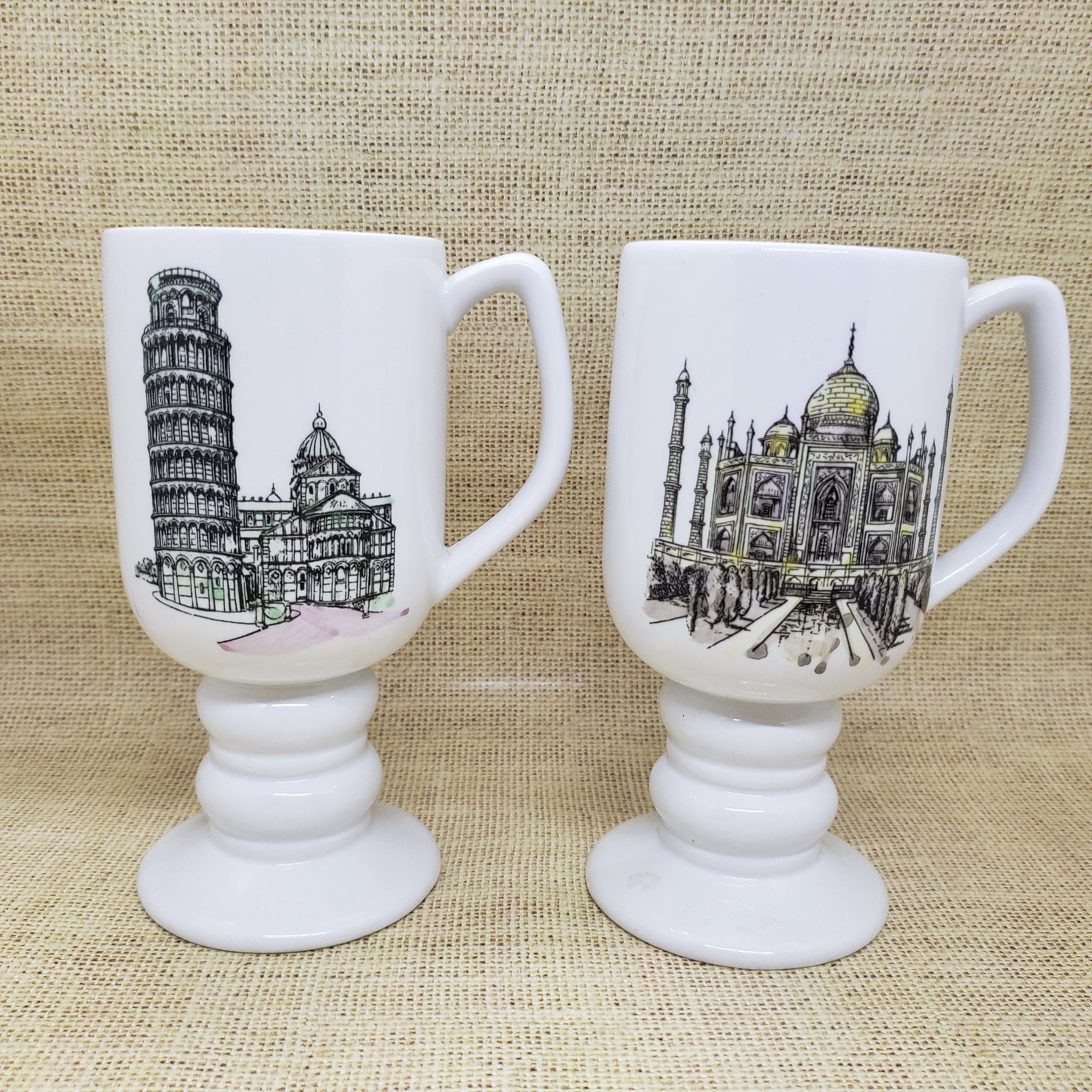 Buy 4 Kaysons Continental Travel Mugs Set 1965, Pedestal Mugs, World ...