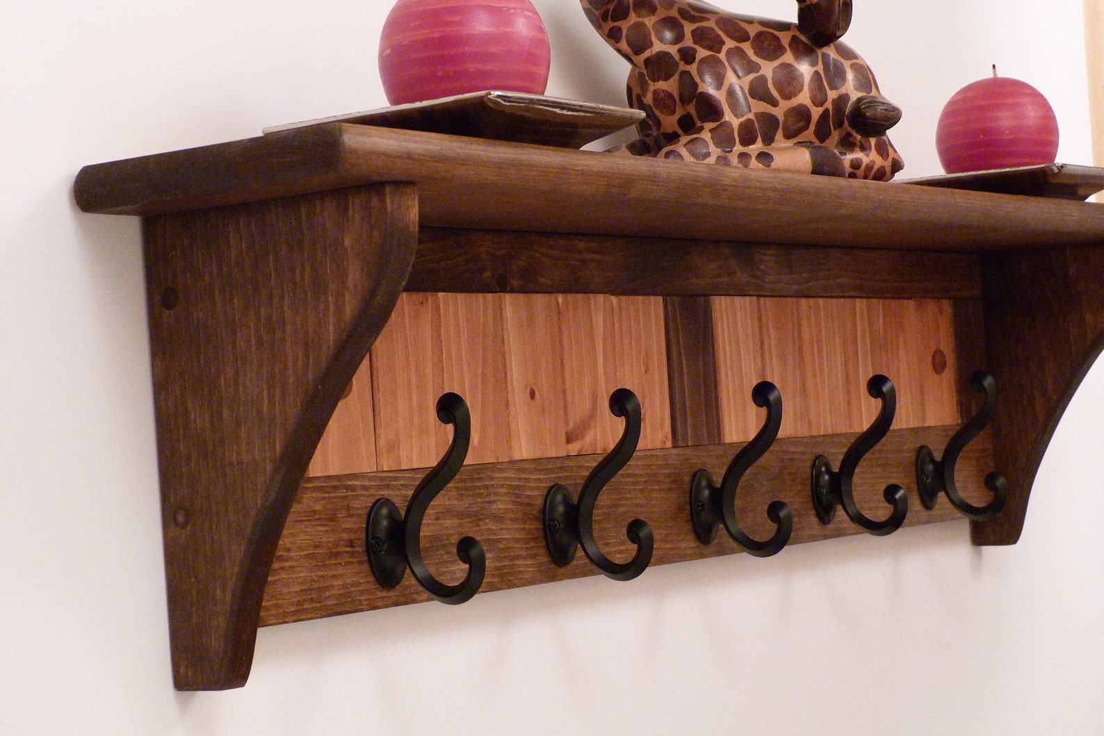 Entryway Coat Rack Wood Wall Shelf 35 Inches-antique Black Hooks, Coat ...