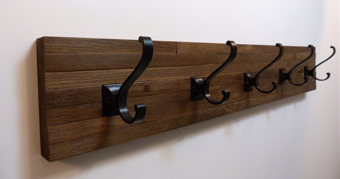 Modern and Rustic Entryway Coat Rack 30 Inches/5 Black Hooks - Etsy