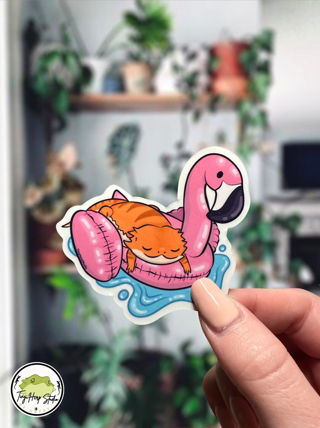 Flamingo Floaty Bearded Dragon Sticker - Etsy