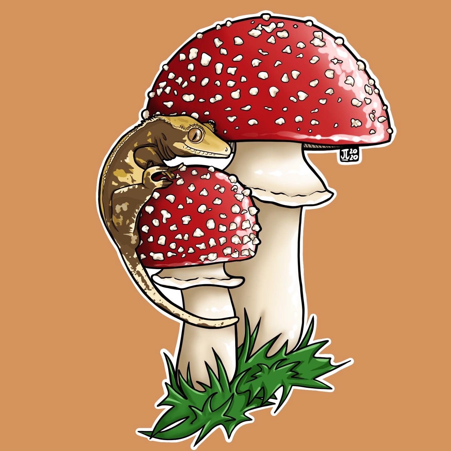 Crested Gecko on a Mushroom Sticker Crested Gecko Sticker - Etsy